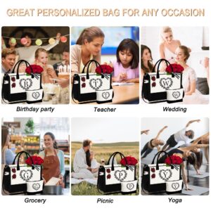 YOOLIFE Mom Birthday Gifts for Women, Initial Canvas Beach Bag Makeup Bag Gifts for Women Mom 40th 50th 60th Birthday Gifts Retirement Mothers Day Gifts for Mom Daughter Wife Her Letter E Mom Bag