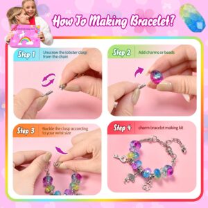 Girls Charm Bracelet Making Kit - 166 Pcs Unicorn Charms Bracelets Kits Kids Jewelry Supplies Make Set DIY Art Craft Set Creative Toys Birthday Gifts for Age 5 6 7 8 9 10 11 12 Year Old Girl Children