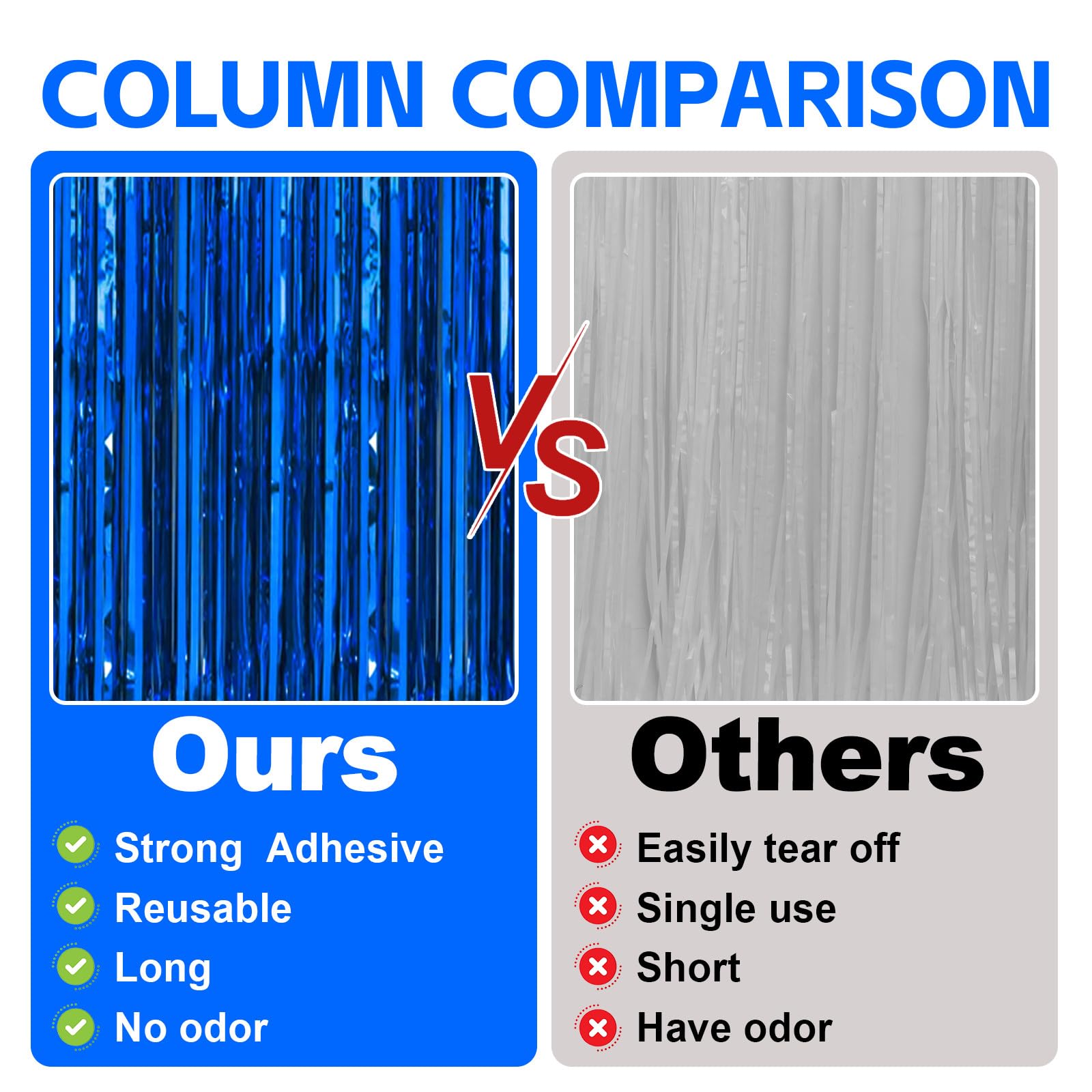 PABUES 5 Pack 3.3 x 6.6 FT Blue Foil Fringe Backdrop Curtain, Streamer Backdrop Curtains, Streamers Birthday Party Decorations, Fringe Backdrop for Graduation, Baby Shower, Gender Reveal