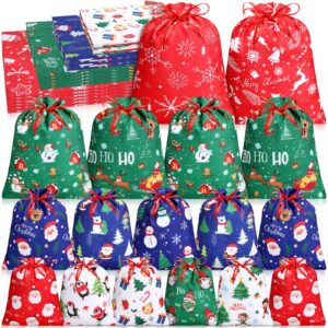 abbylike 40 pcs christmas drawstring gift bags with tags fabric christmas gift wrapping bags assorted sizes large medium small reusable xmas goody sacks pouches for holiday presents party favors