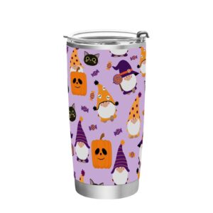 jihqo halloween cute gnomes tumbler with lid and straw, insulated stainless steel tumbler cup, double walled travel coffee mug thermal vacuum cups for hot & cold drinks 20oz