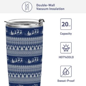 Jihqo Christmas Bohemian Pattern Tumbler with Lid and Straw, Insulated Stainless Steel Tumbler Cup, Double Walled Travel Coffee Mug Thermal Vacuum Cups for Hot & Cold Drinks 20oz