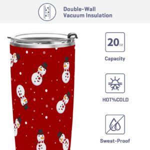 Jihqo Christmas Winter Snowman Tumbler with Lid and Straw, Insulated Stainless Steel Tumbler Cup, Double Walled Travel Coffee Mug Thermal Vacuum Cups for Hot & Cold Drinks 20oz