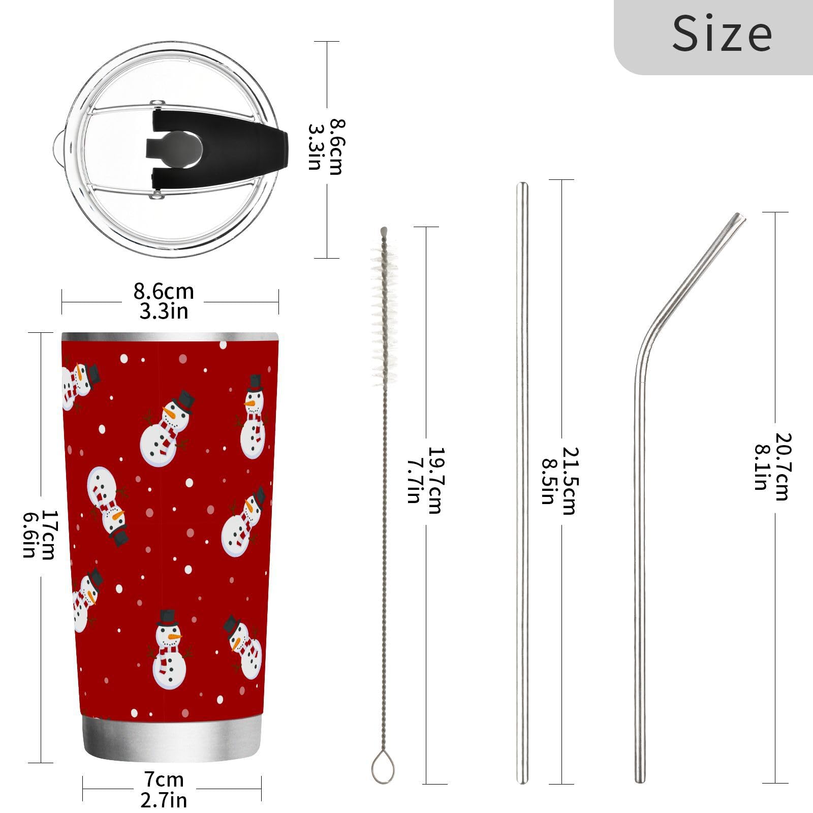 Jihqo Christmas Winter Snowman Tumbler with Lid and Straw, Insulated Stainless Steel Tumbler Cup, Double Walled Travel Coffee Mug Thermal Vacuum Cups for Hot & Cold Drinks 20oz