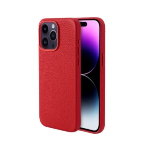 zoof genuine leather case for iphone 15 pro max (6.7 inch) top litchi grain leather magnetic phone case- compatible with magsafe - red