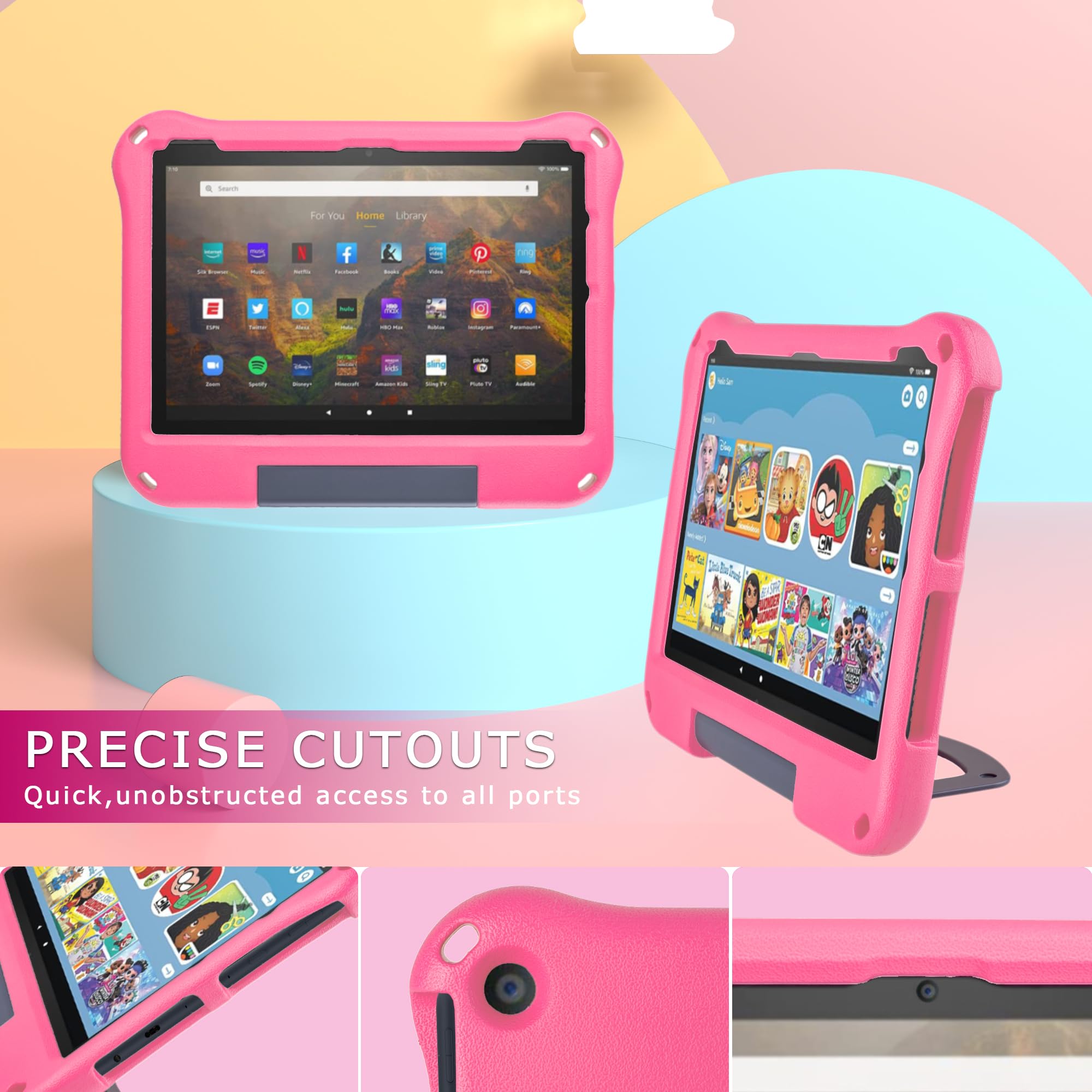 2023 New 10in Tablet Case for Kids(2021/2023 Release 11/13th Generation),OQDDQO ipad Light Weight Anti Slip Shockproof Kids Friendly Case for 10 inch Table (Pink)