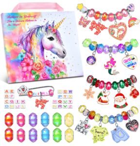 girls charm bracelet making kit - unicorn jewelry supplies make set diy art craft set charm bracelets kits creative birthday gifts for kids age 6 7 8 9 10 11 12 year old girl little children girl toys