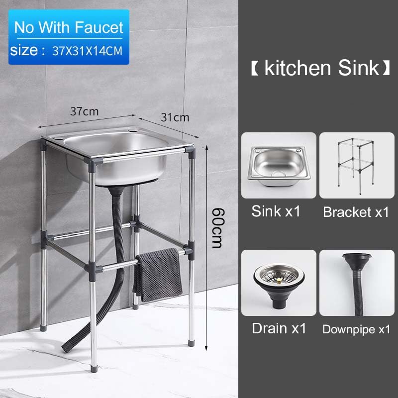 Mobile Sink, Stainless Steel Commercial Sink, Free Standing Kitchen Sink Single Bowl, Portable Outdoor Sink No with Faucet, for Bar Restaurant Laundry Hotel and Home (Size : 37x31x60cm/14.5x12.2x23.6