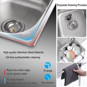 Mobile Sink, Stainless Steel Commercial Sink, Free Standing Kitchen Sink Single Bowl, Portable Outdoor Sink No with Faucet, for Bar Restaurant Laundry Hotel and Home (Size : 37x31x60cm/14.5x12.2x23.6