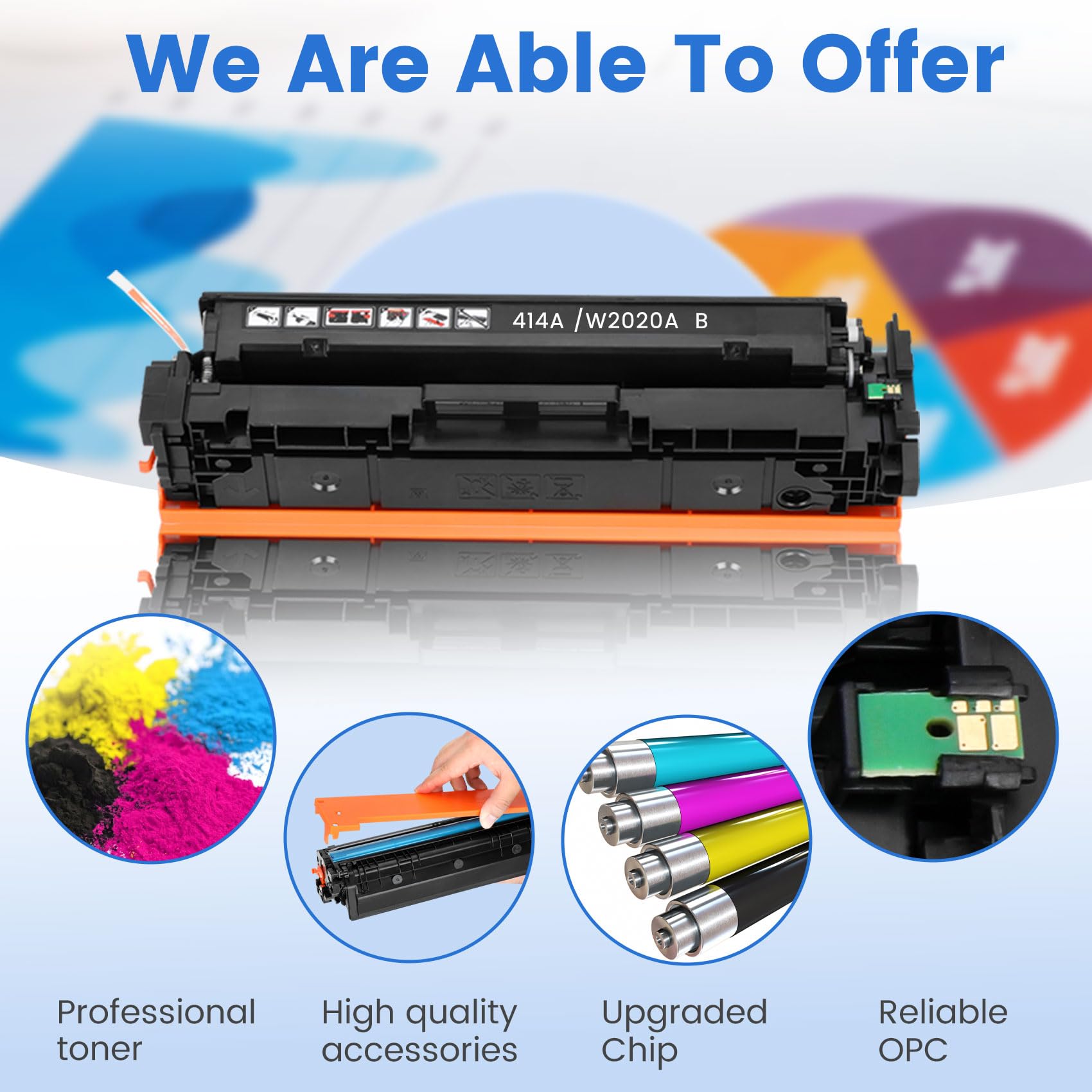 Potoge 414A (with Chip) Toner Cartridges 4 Pack Replaces with HP 414A 414X W2020A W2021A, Compatible with HP Color Laserjet Pro MFP M479fdn M479fdw M454dw M454, 414A Ink (Black Cyan Magenta Yellow)