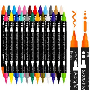 24 colors dual tip acrylic paint pens markers, permanent markers for kids, liquid chalk markers, washable fabric paint markers, rock painting kit, diy crafts making art supplies