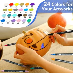 24 Colors Dual Tip Acrylic Paint Pens Markers, Permanent Markers for Kids, Liquid Chalk Markers, Washable Fabric Paint Markers, Rock Painting Kit, DIY Crafts Making Art Supplies