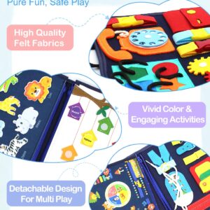 VARANO Montessori Busy Board Book Toy for 1 2 3 Year Old, Educational Sensory Toys for Toddlers 1-3, Car & Airplane Activities for Travel and Learning – Gifts for Boys and Girls (Jungle Animals)