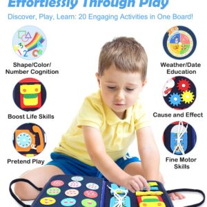 VARANO Montessori Busy Board Book Toy for 1 2 3 Year Old, Educational Sensory Toys for Toddlers 1-3, Car & Airplane Activities for Travel and Learning – Gifts for Boys and Girls (Jungle Animals)