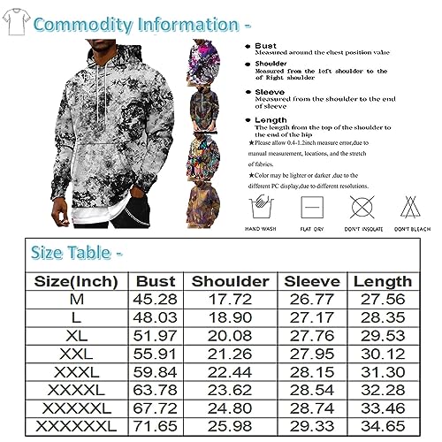 XIAXOGOOL Men's Fashion Hoodies & Sweatshirts Crewneck Sweatshirt Tie Dye Hoodies For Men Novelty Hood Pullover Plus Size Printed Sweatshirts With Pocket Mens Hoodies Pullover Black 4X