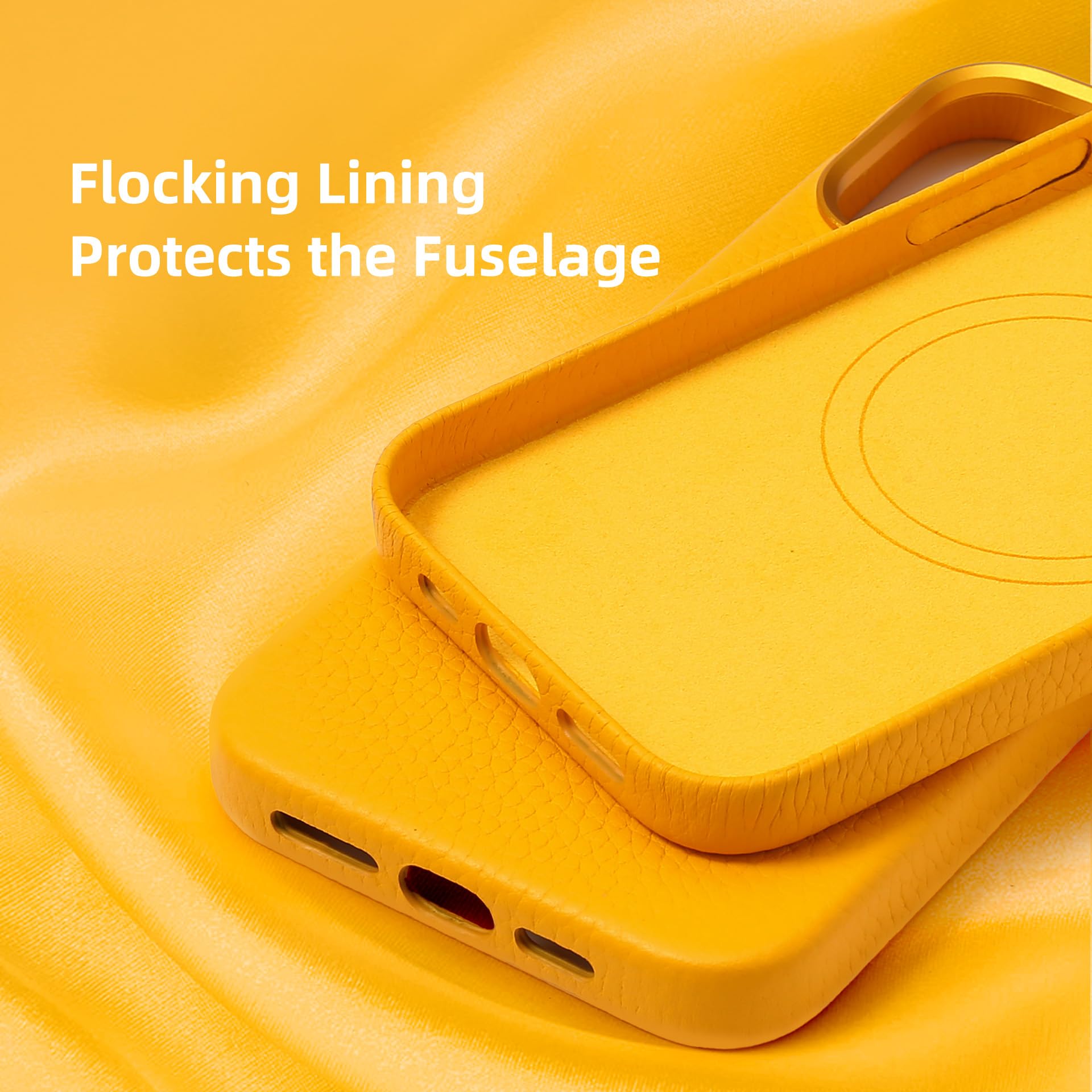 InUnion Genuine Leather Case for iPhone 15 Plus Case (2023) with MagSafe, Top Litchi Grain Leather Magnetic Phone Proctective Case for (iPhone 15 Plus) 6.7 Inch -Yellow