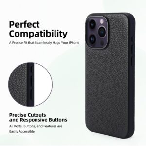 InUnion Genuine Leather Case for iPhone 15 Pro (2023) with MagSafe Function, Top Litchi Grain Leather Magnetic Phone Proctective Case for (iPhone 15 Pro) 6.1 Inch (black, iphone 15 pro)