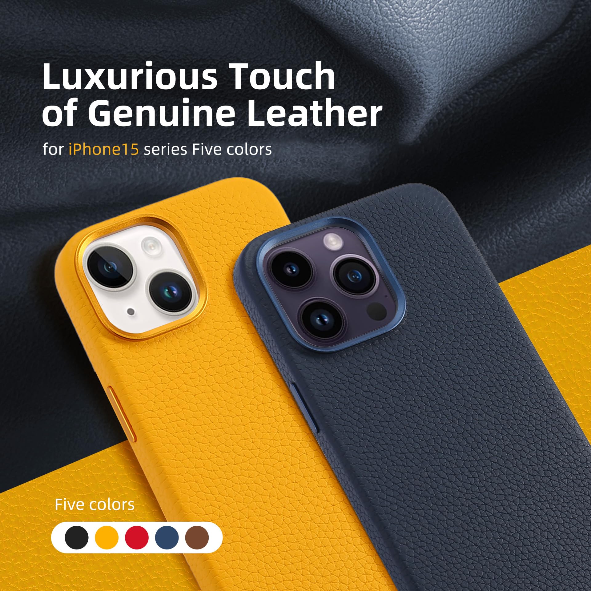 InUnion Genuine Leather Case for iPhone 15 Pro (2023) with MagSafe Function, Top Litchi Grain Leather Magnetic Phone Proctective Case for (iPhone 15 Pro) 6.1 Inch (black, iphone 15 pro)