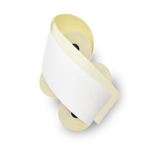 (5 rolls) 3'' x 95' white/canary 2 ply carbonless kitchen printer paper cash register receipt rolls for sp2000, up389, 480, 220, 250, 900, 07901, 07706