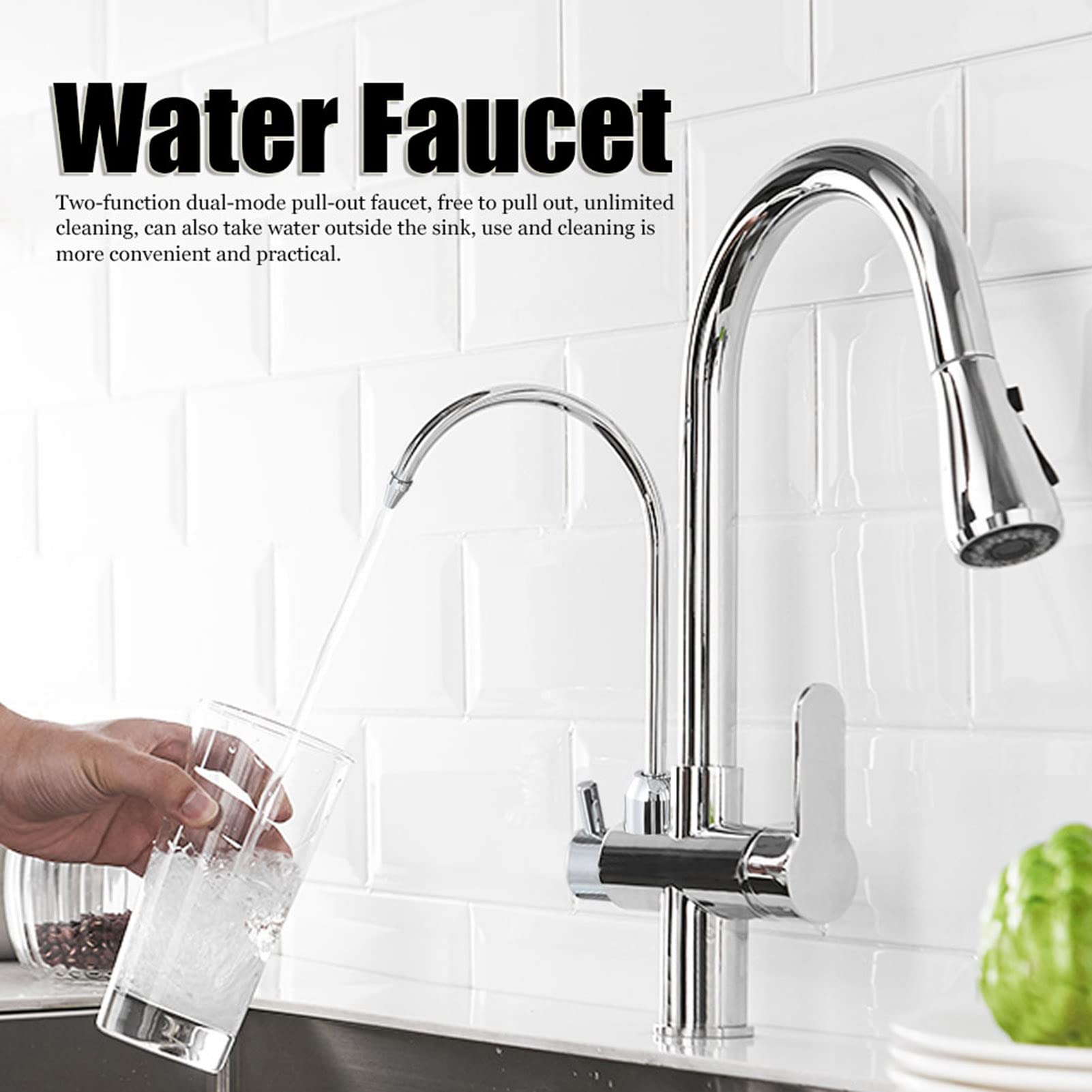 Aqur2020 G1/2 Modern 3 in 1 Filter Purifier Kitchen Faucet Double Handle PullOut Sink Hot Cold Water Tap Touch on Kitchen Sink Faucets