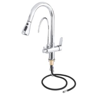 Aqur2020 G1/2 Modern 3 in 1 Filter Purifier Kitchen Faucet Double Handle PullOut Sink Hot Cold Water Tap Touch on Kitchen Sink Faucets