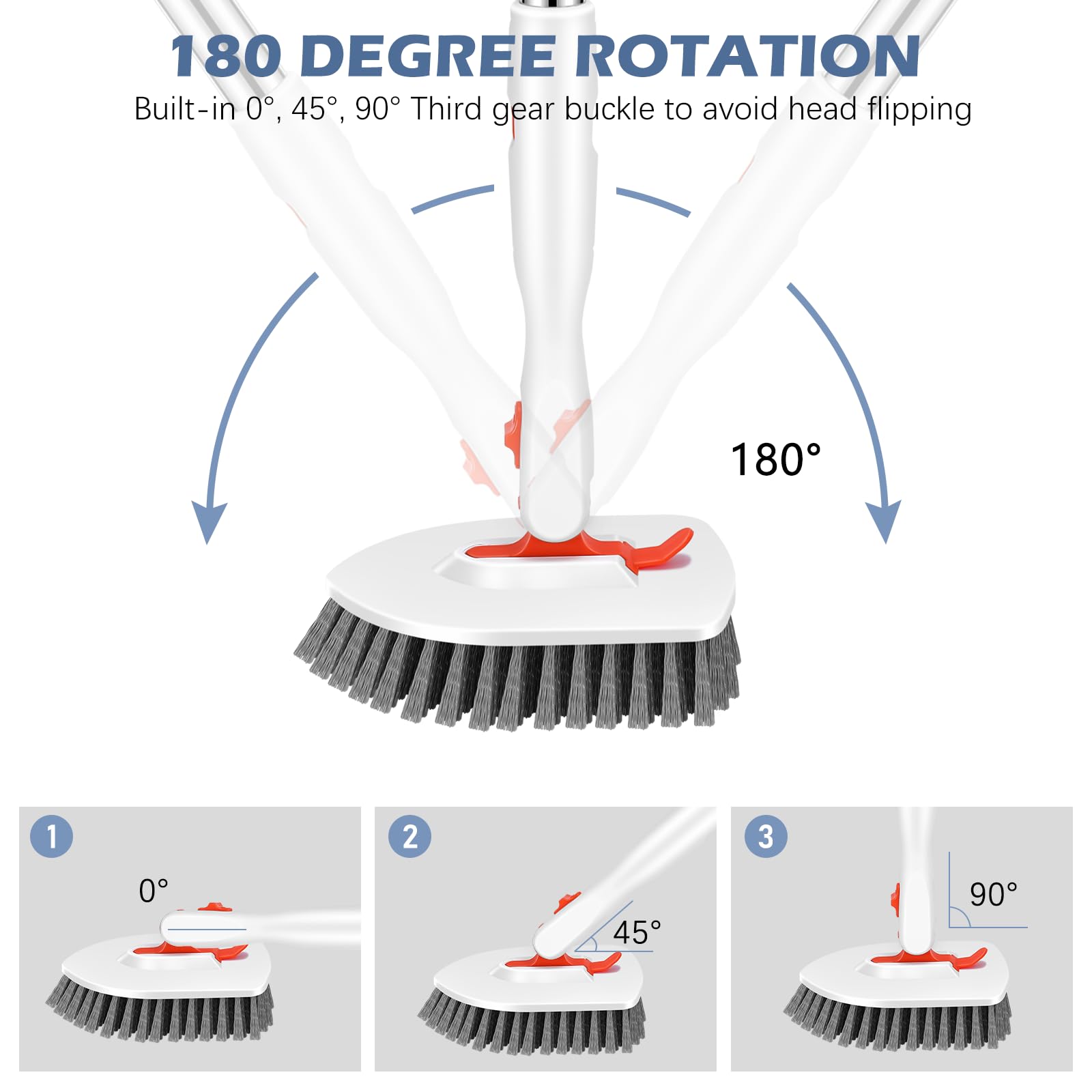 SetSail Floor Scrub Brush, 3-In-1 Tile Tub Floor Scrubber with 52-inch Adjustable Long Handle Shower Cleaner Brush and 3 Detachable Replacement Brush Heads for Cleaning Bathroom Kitchen Walls Tub Tile