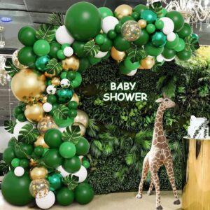 jungle party balloons garland arch kit, green gold white balloons safari tropical dinosaur birthday party decorations for baby shower, bridal shower, wedding, anniversary, graduations