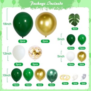 Jungle Party Balloons Garland Arch Kit, Green Gold White Balloons Safari Tropical Dinosaur Birthday Party Decorations for Baby Shower, Bridal Shower, Wedding, Anniversary, Graduations