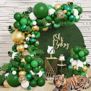 Jungle Party Balloons Garland Arch Kit, Green Gold White Balloons Safari Tropical Dinosaur Birthday Party Decorations for Baby Shower, Bridal Shower, Wedding, Anniversary, Graduations