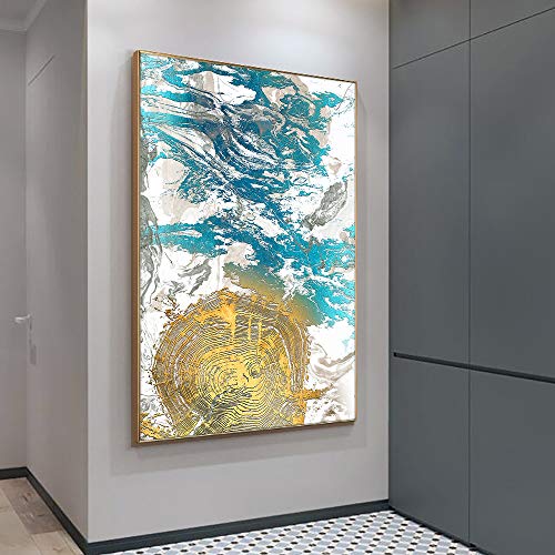 Abstract Blue with Gold Paintings Hand Painted Oil Painting On Canvas Fashion Modern Wall Art for Living Room,31inx47in,No Frame