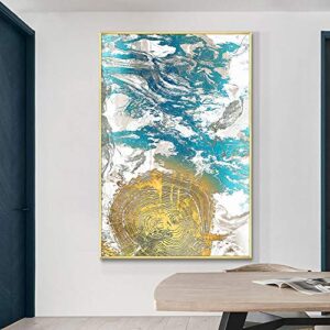 Abstract Blue with Gold Paintings Hand Painted Oil Painting On Canvas Fashion Modern Wall Art for Living Room,31inx47in,No Frame