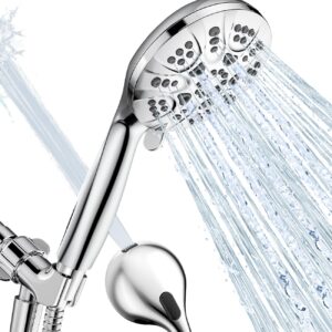 JDO Shower Head with Handheld, High Pressure Handheld Shower Head 7 Settings, Detachable Shower Head Set with Stainless Steel Hose and Shower Bracket (Chrome)