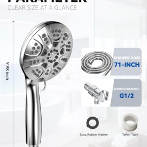 JDO Shower Head with Handheld, High Pressure Handheld Shower Head 7 Settings, Detachable Shower Head Set with Stainless Steel Hose and Shower Bracket (Chrome)