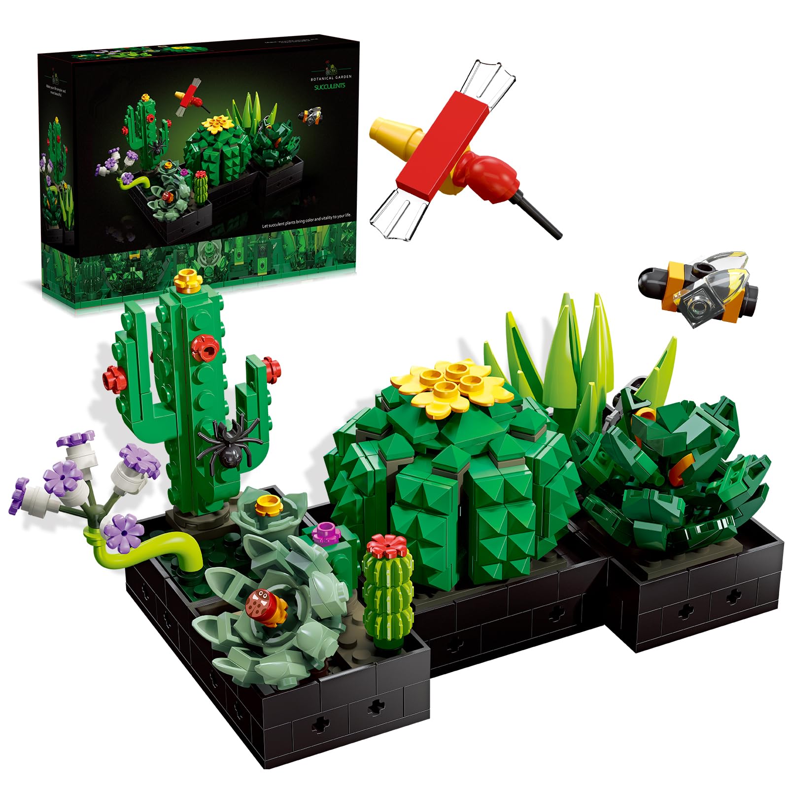 Vocrev Succulents Flowers Building Sets Compatible with Lego Sets for Adult, Tiny Succulent Flower Plant Home Décor, Botanical Collection, Ideas Gifts for Girls Women Flower-Lovers, 590 Pieces