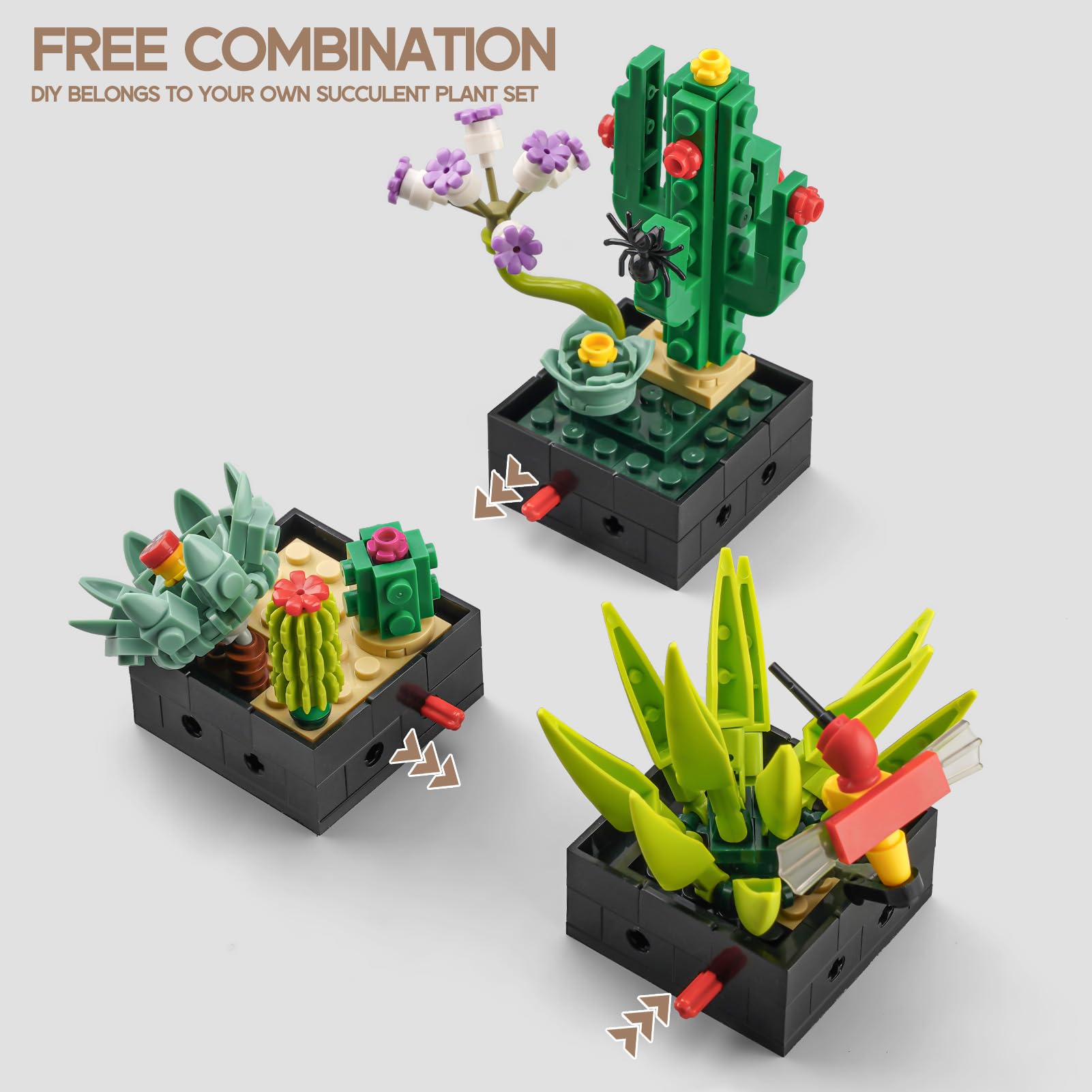 Vocrev Succulents Flowers Building Sets Compatible with Lego Sets for Adult, Tiny Succulent Flower Plant Home Décor, Botanical Collection, Ideas Gifts for Girls Women Flower-Lovers, 590 Pieces