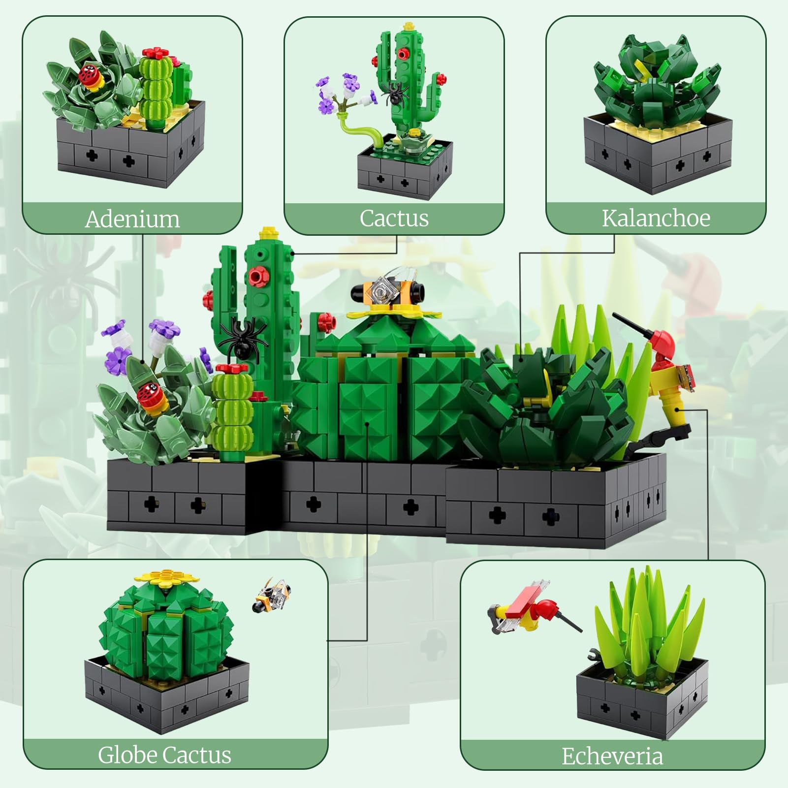 Vocrev Succulents Flowers Building Sets Compatible with Lego Sets for Adult, Tiny Succulent Flower Plant Home Décor, Botanical Collection, Ideas Gifts for Girls Women Flower-Lovers, 590 Pieces