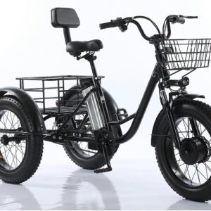 CNAOHGHN 500W Motor Electric Tricycle Comes , 48V Single Speed Removable Battery Fat Tire Trike Seniors Cycling 3 Wheels E-Bike with Carry Cargo Front&Rear Big Basket