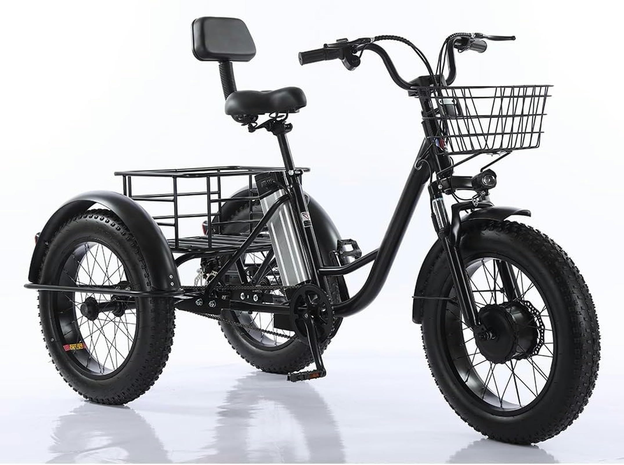 CNAOHGHN 500W Motor Electric Tricycle Comes , 48V Single Speed Removable Battery Fat Tire Trike Seniors Cycling 3 Wheels E-Bike with Carry Cargo Front&Rear Big Basket