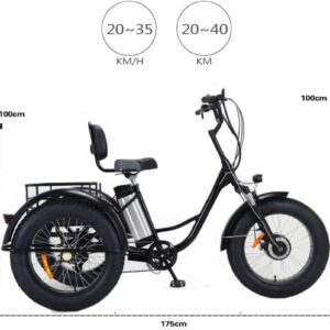 CNAOHGHN 500W Motor Electric Tricycle Comes , 48V Single Speed Removable Battery Fat Tire Trike Seniors Cycling 3 Wheels E-Bike with Carry Cargo Front&Rear Big Basket