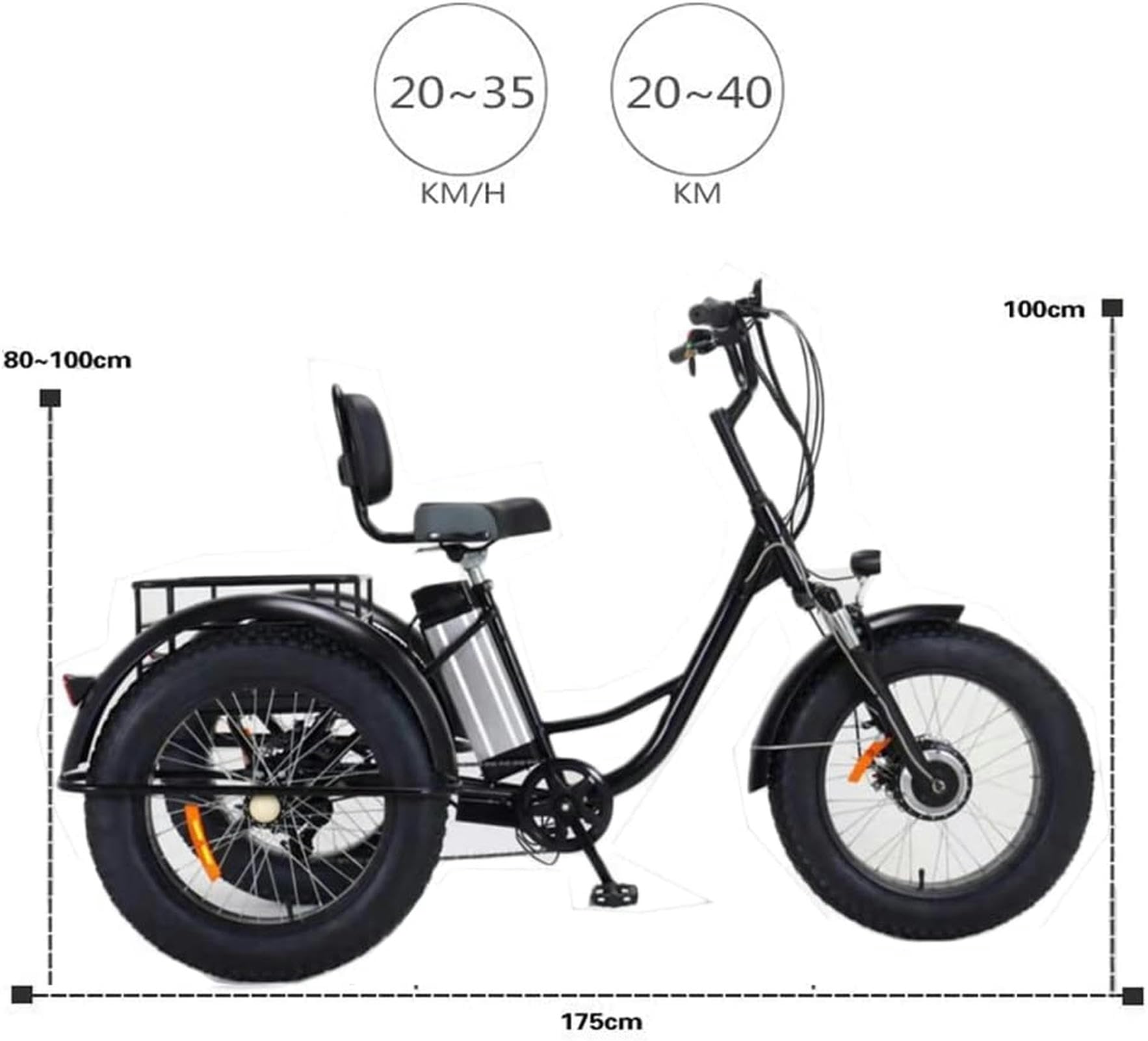 CNAOHGHN 500W Motor Electric Tricycle Comes , 48V Single Speed Removable Battery Fat Tire Trike Seniors Cycling 3 Wheels E-Bike with Carry Cargo Front&Rear Big Basket