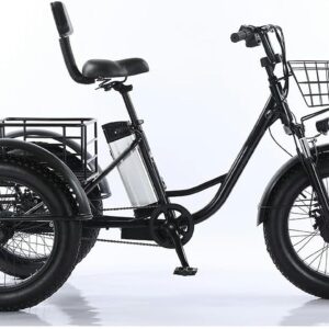 CNAOHGHN 500W Motor Electric Tricycle Comes , 48V Single Speed Removable Battery Fat Tire Trike Seniors Cycling 3 Wheels E-Bike with Carry Cargo Front&Rear Big Basket