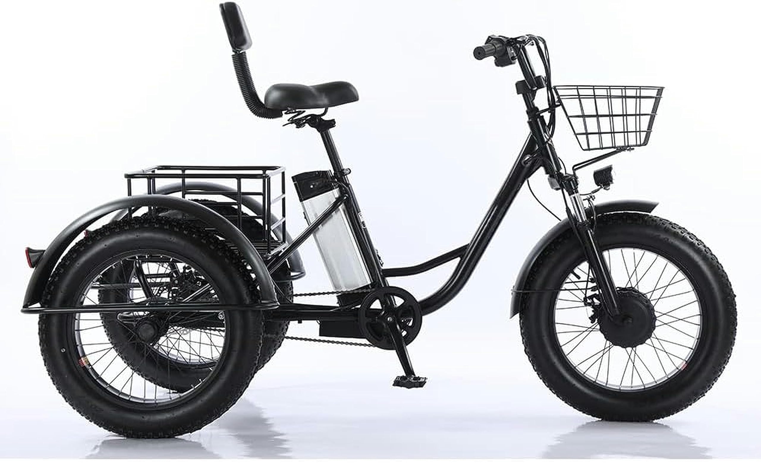 CNAOHGHN 500W Motor Electric Tricycle Comes , 48V Single Speed Removable Battery Fat Tire Trike Seniors Cycling 3 Wheels E-Bike with Carry Cargo Front&Rear Big Basket