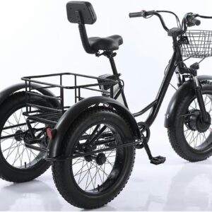 CNAOHGHN 500W Motor Electric Tricycle Comes , 48V Single Speed Removable Battery Fat Tire Trike Seniors Cycling 3 Wheels E-Bike with Carry Cargo Front&Rear Big Basket