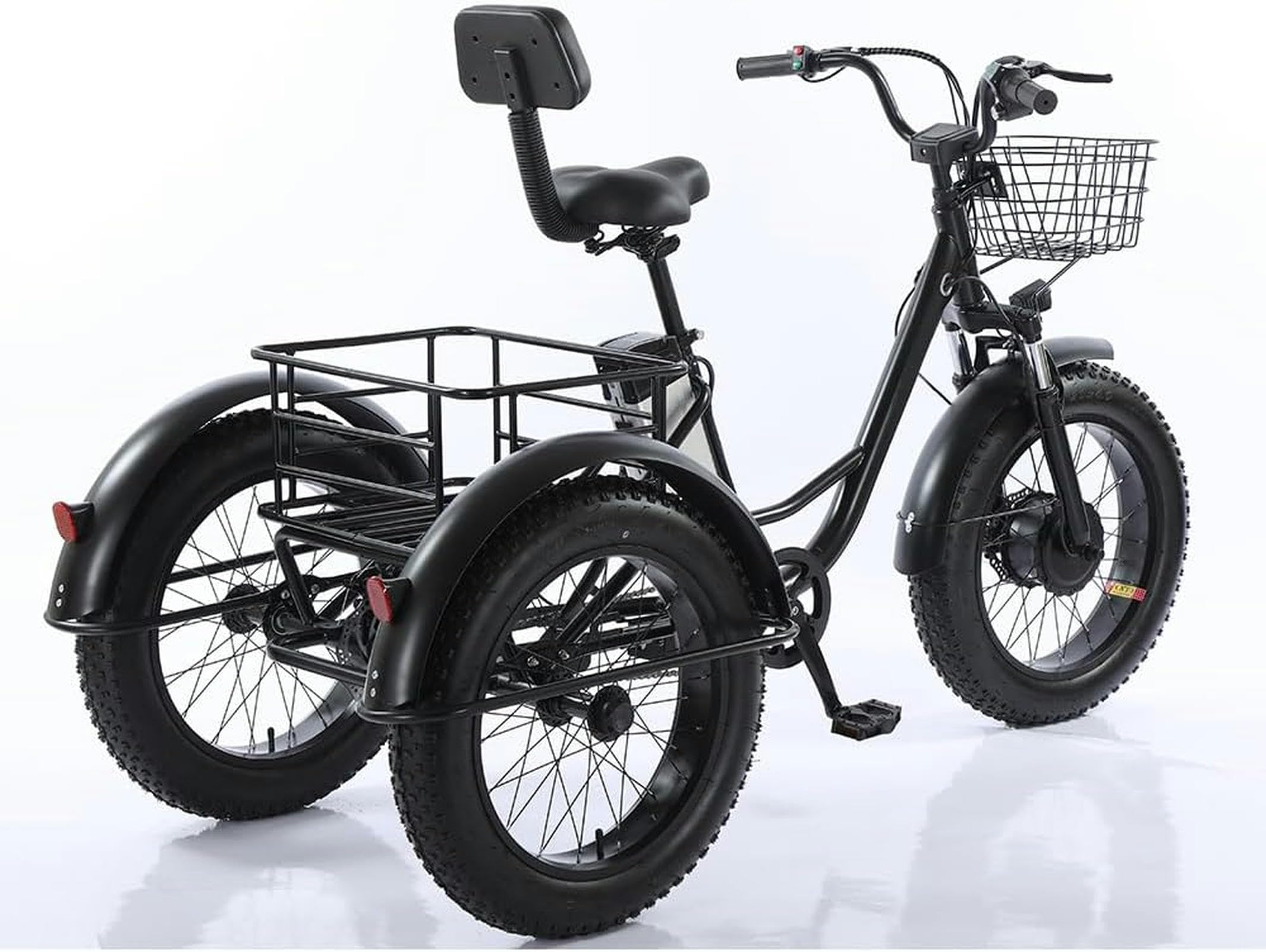 CNAOHGHN 500W Motor Electric Tricycle Comes , 48V Single Speed Removable Battery Fat Tire Trike Seniors Cycling 3 Wheels E-Bike with Carry Cargo Front&Rear Big Basket