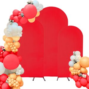 Spandex Fitted Wedding Arch Cover Set of 3 Red Arch Backdrop Cover, Round Top Chiara Backdrop Stand Covers for Wedding Birthday Party Baby Shower Banquet Arch Decoration (Red, 5FT,6FT,6.6FT)