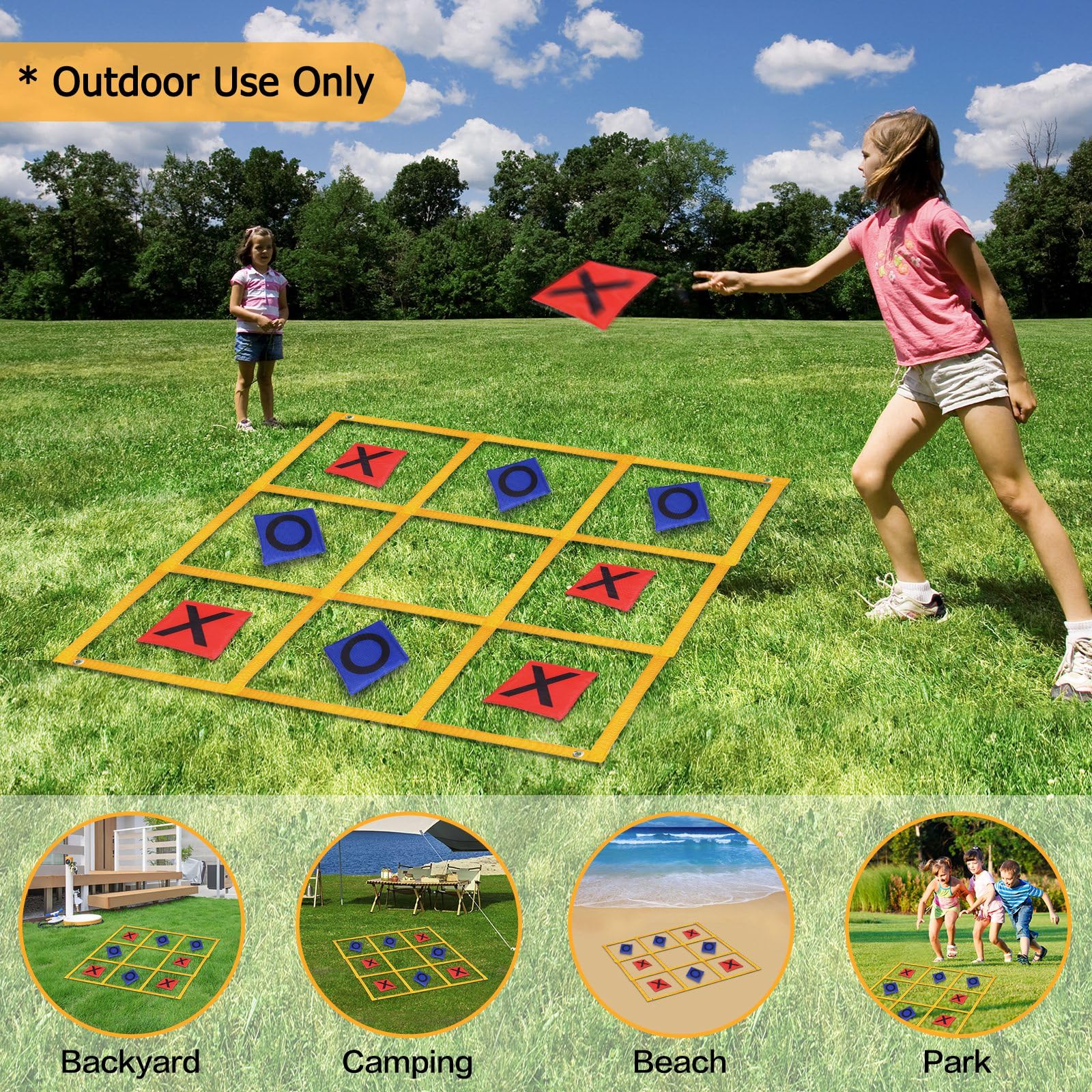 Tic Tac Toe Game - 4ft x 4ft Outdoor Yard Giant Tic Tac Toe for Backyard, Camping, Lawn, Portable No Assembly Outdoor Bean Bag Toss Game for Family and Kids