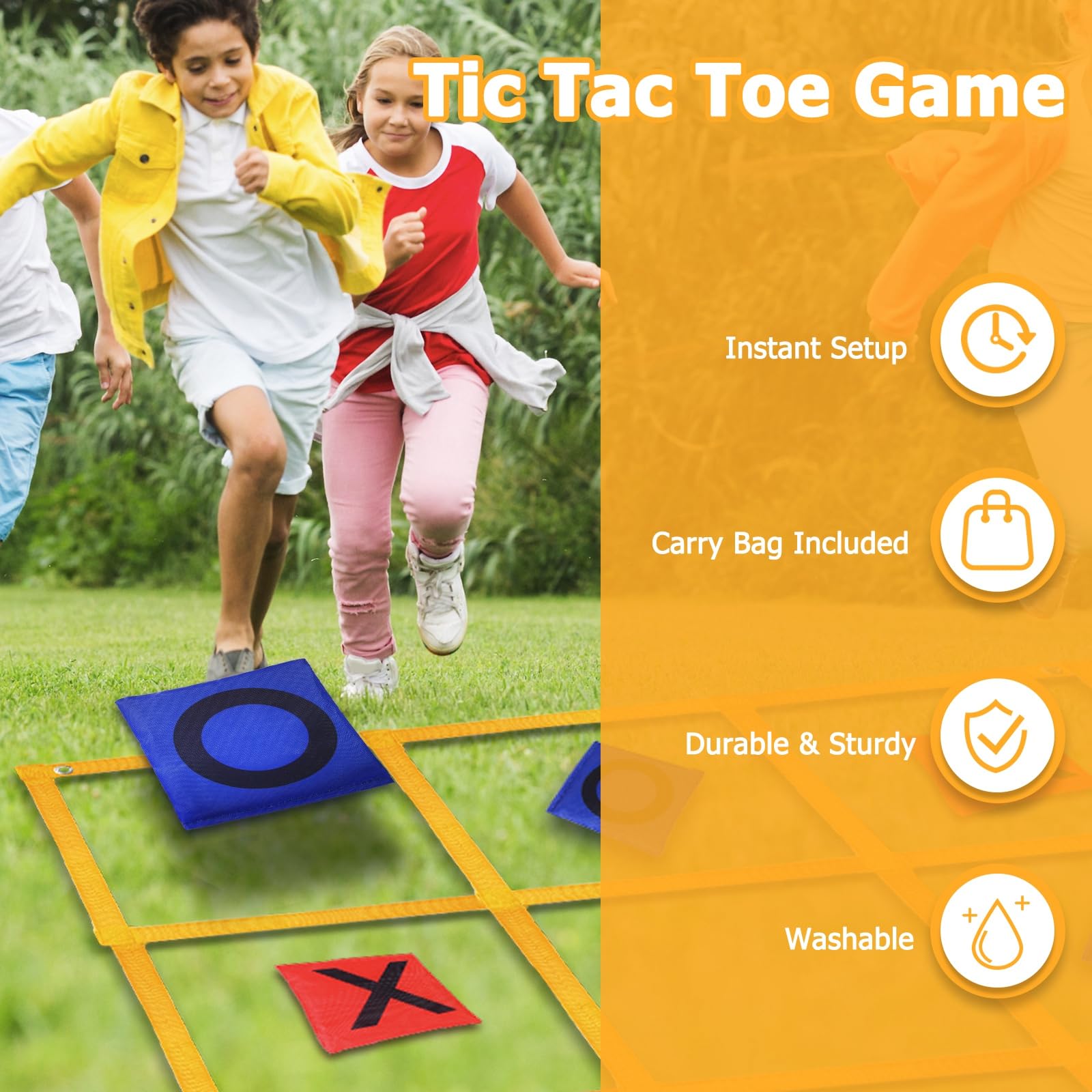 Tic Tac Toe Game - 4ft x 4ft Outdoor Yard Giant Tic Tac Toe for Backyard, Camping, Lawn, Portable No Assembly Outdoor Bean Bag Toss Game for Family and Kids