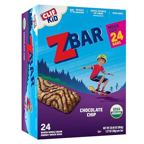 CLIF Kid Zbar - Chocolate Chip - Soft Baked Whole Grain Snack Bars - USDA Organic - Non-GMO - Plant-Based - 1.27 oz. (24 Pack)