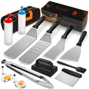 14pcs griddle accessories kit, flat top grill accessories set for blackstone and camp chef, grill spatula set with enlarged spatulas, scraper for outdoor barbecue