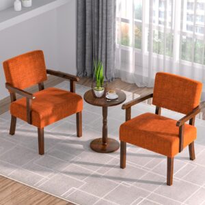 FAGAGA Accent Chair Set of 2 with Table, Living Room Chairs with Soft Seat and Armrests for Living Room Bedroom Reading Room Waiting Room (Orange), Linen, AC01